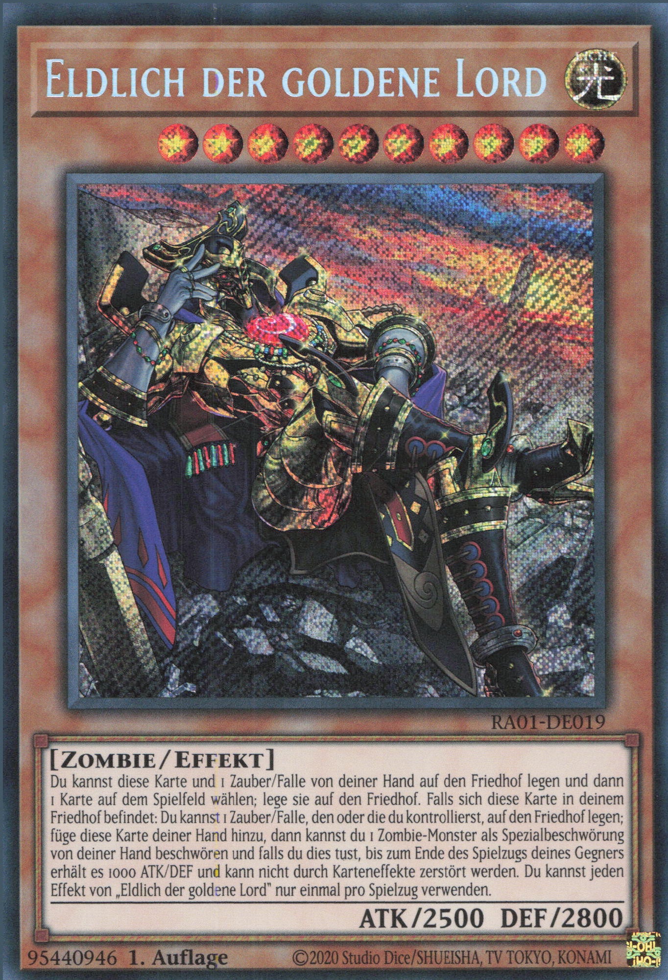 Yugioh Eldlich der goldene Lord (V.10) RA01-DE019 Secret Rare Deutsch ...